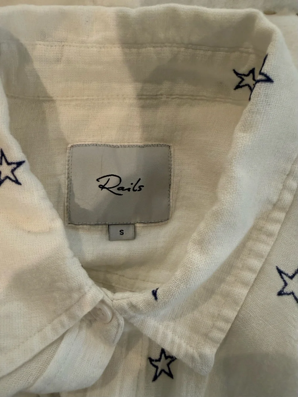 Rails | Tops | Rails White Buttondown Shirt With Navy Star Embroidery ...